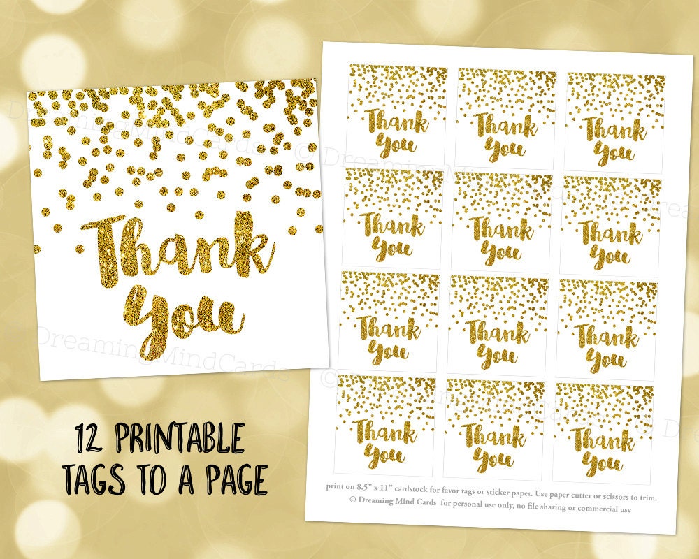 Printable Thank You Favor Tags Gold Confetti for Wedding, Baby Shower ...