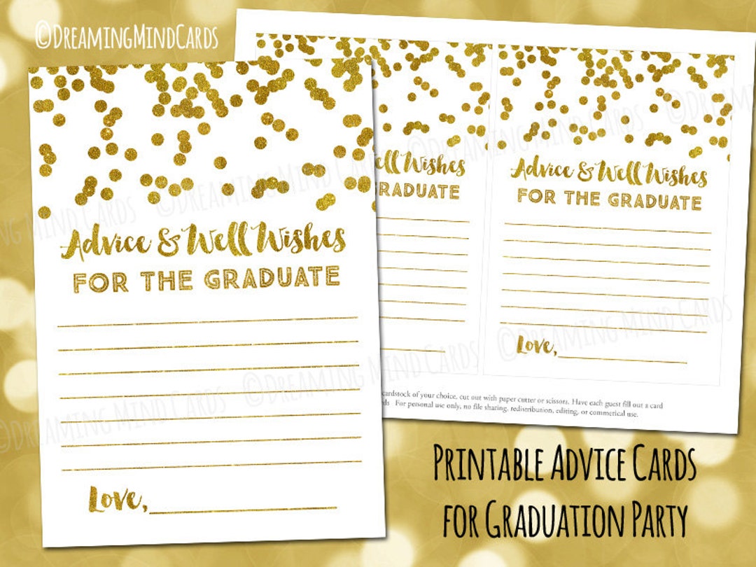 Printable Advice and Well Wishes for the Graduate Cards Gold Confetti ...