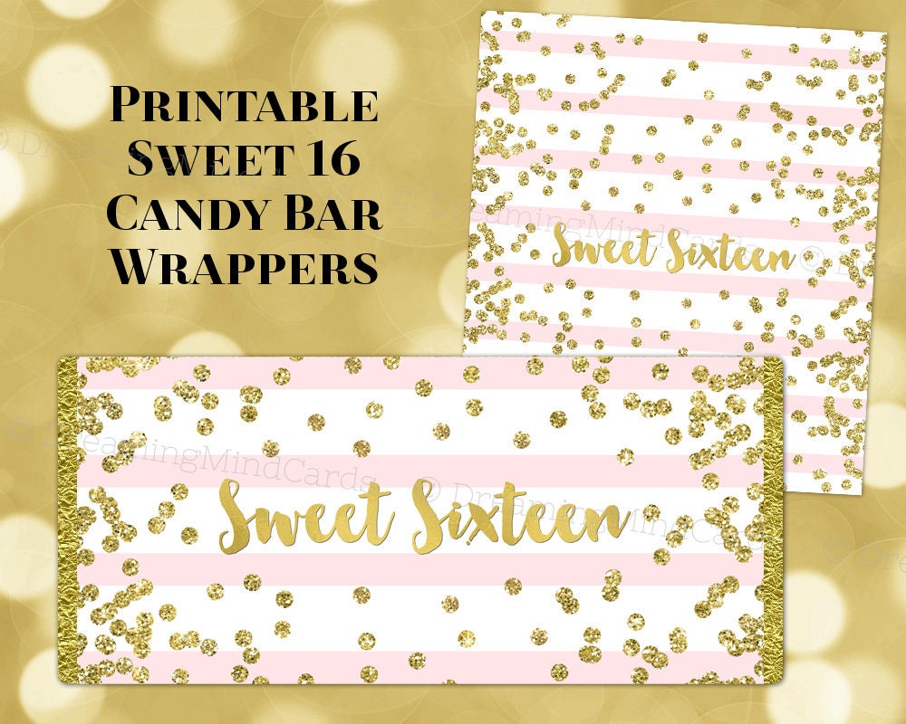 Printable Candy Bar Wrapper Sweet Sixteen Birthday Light Blush | Etsy