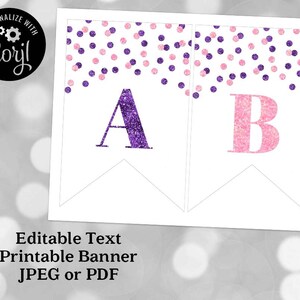 Printable Editable Text Banner Pink and Purple Confetti Digital ...