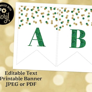 Printable Editable Text Banner Green and Gold Confetti Digital Download ...