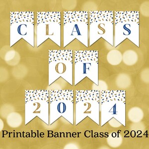 Printable Class of 2024 Graduation Banner Blue and Gold Glitter ...