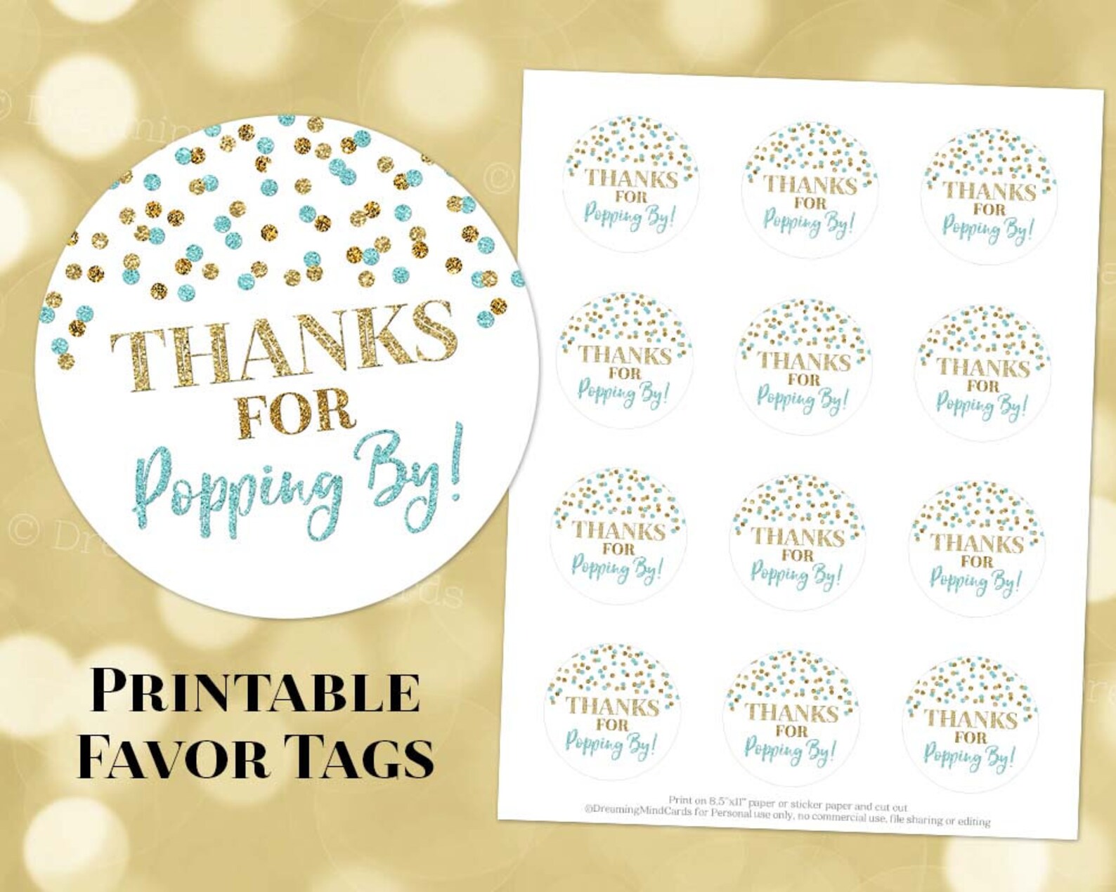 Printable Thanks for Popping by Favor Tags Gold Light Blue - Etsy