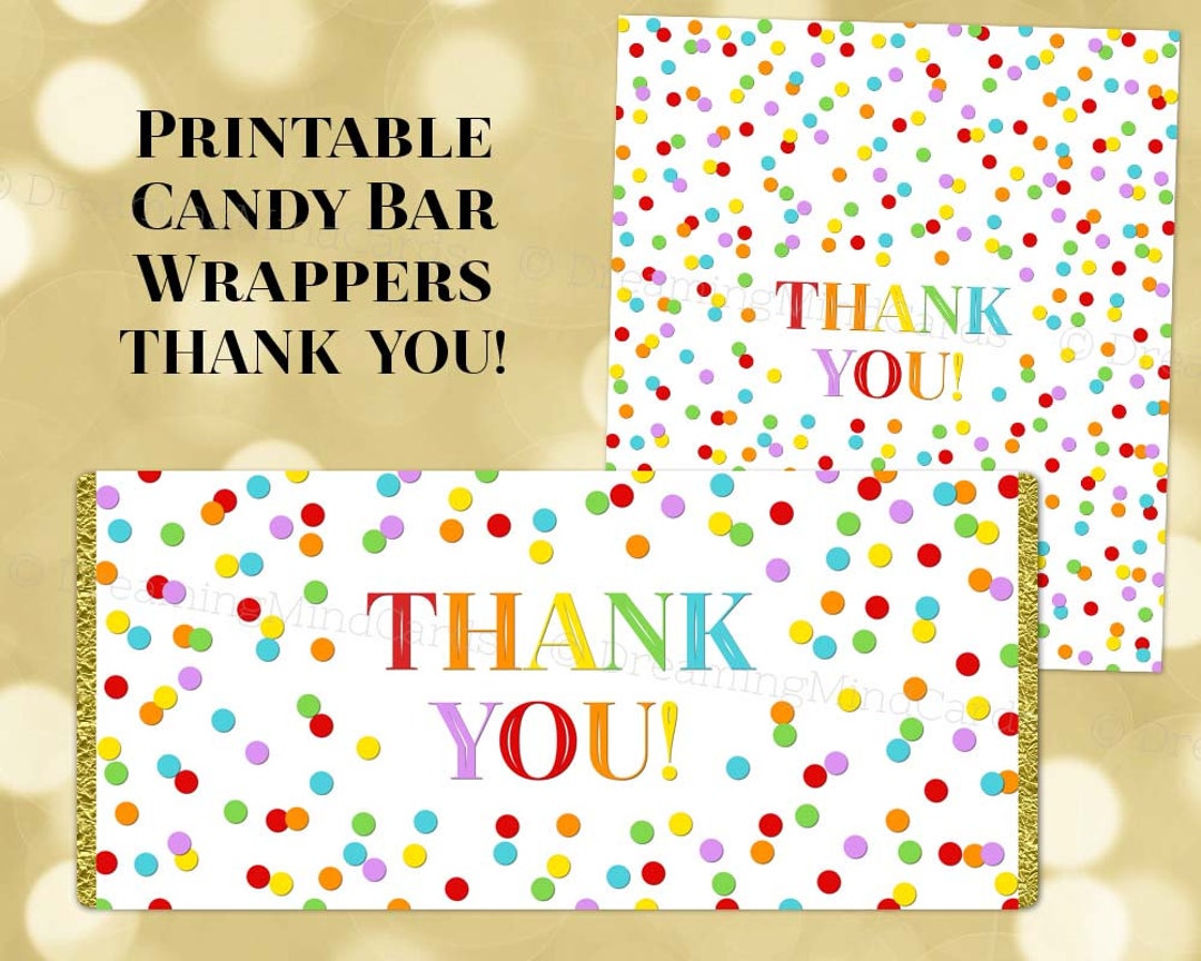 Printable Candy Bar Wrapper Labels Thank You Rainbow Confetti Birthday ...