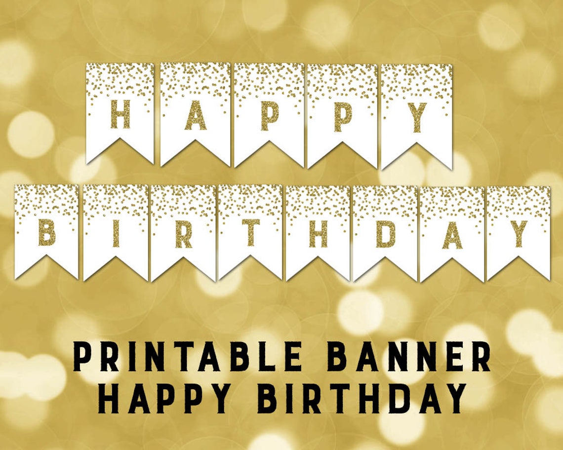 Printable Happy Birthday Banner Gold Confetti Bunting Instant Digital ...