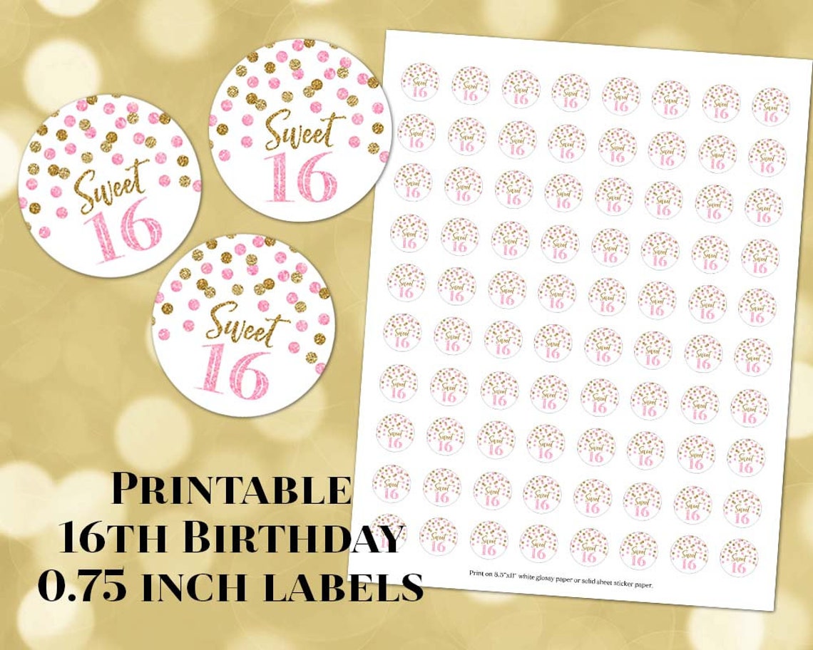 Printable 16th Birthday Sweet 16 Round 0.75 Inch Kiss Size Chocolate ...