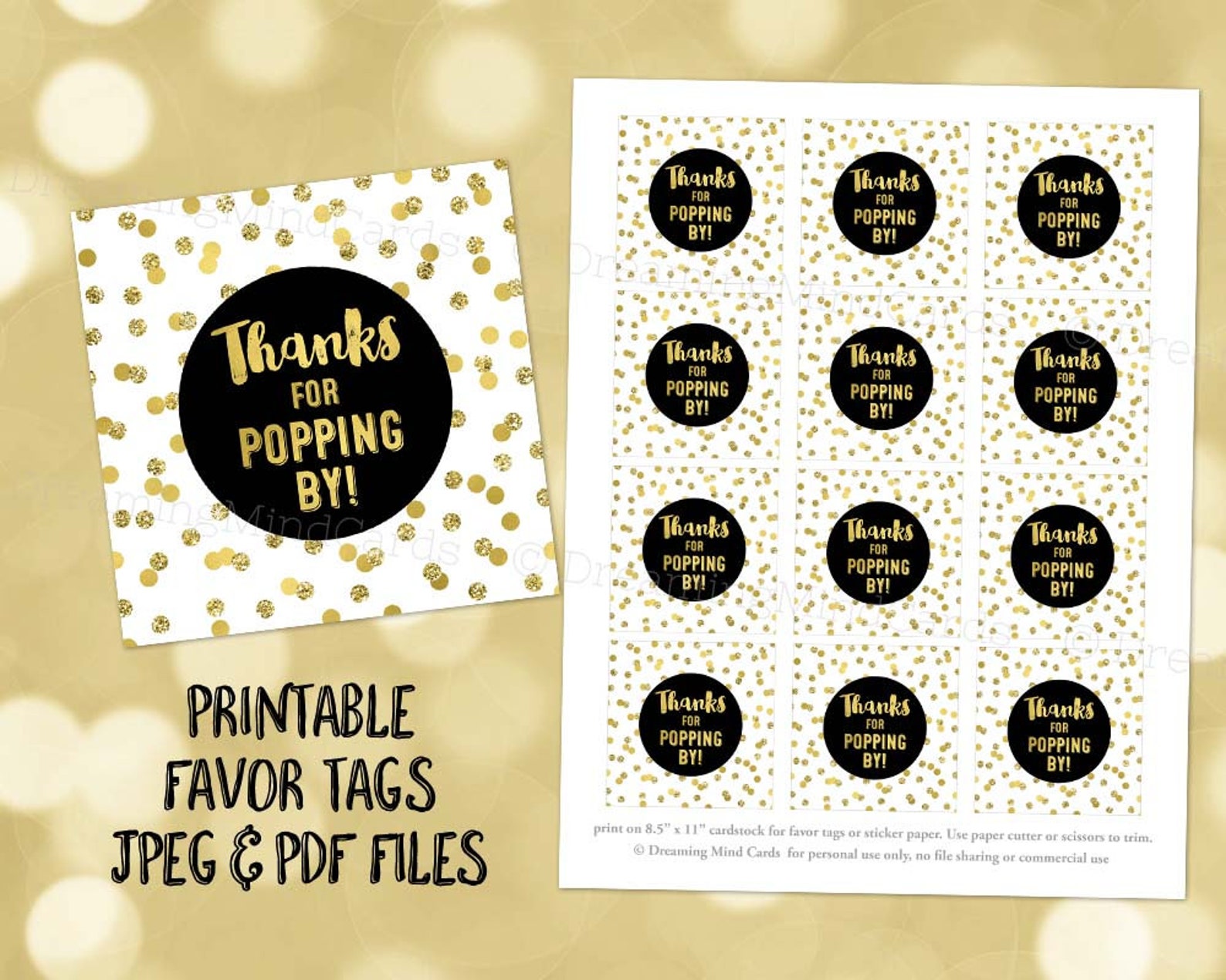 Printable Thank You for Popping by Favor Tags Black Gold | Etsy