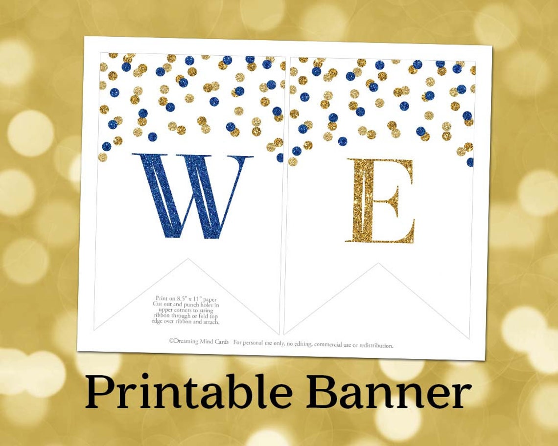 Printable Welcome Back Banner Blue Gold Confetti Bunting Instant ...