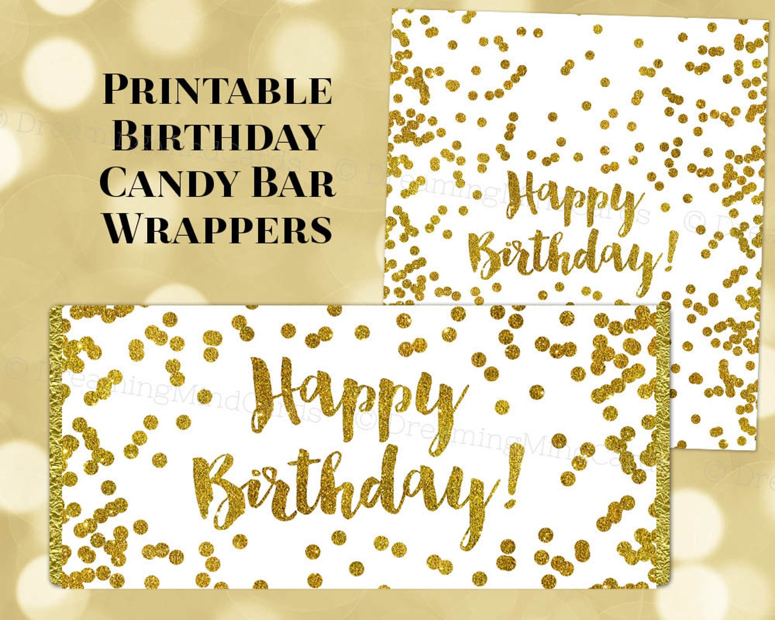 Printable Candy Bar Wrapper Happy Birthday Gold Confetti - Etsy