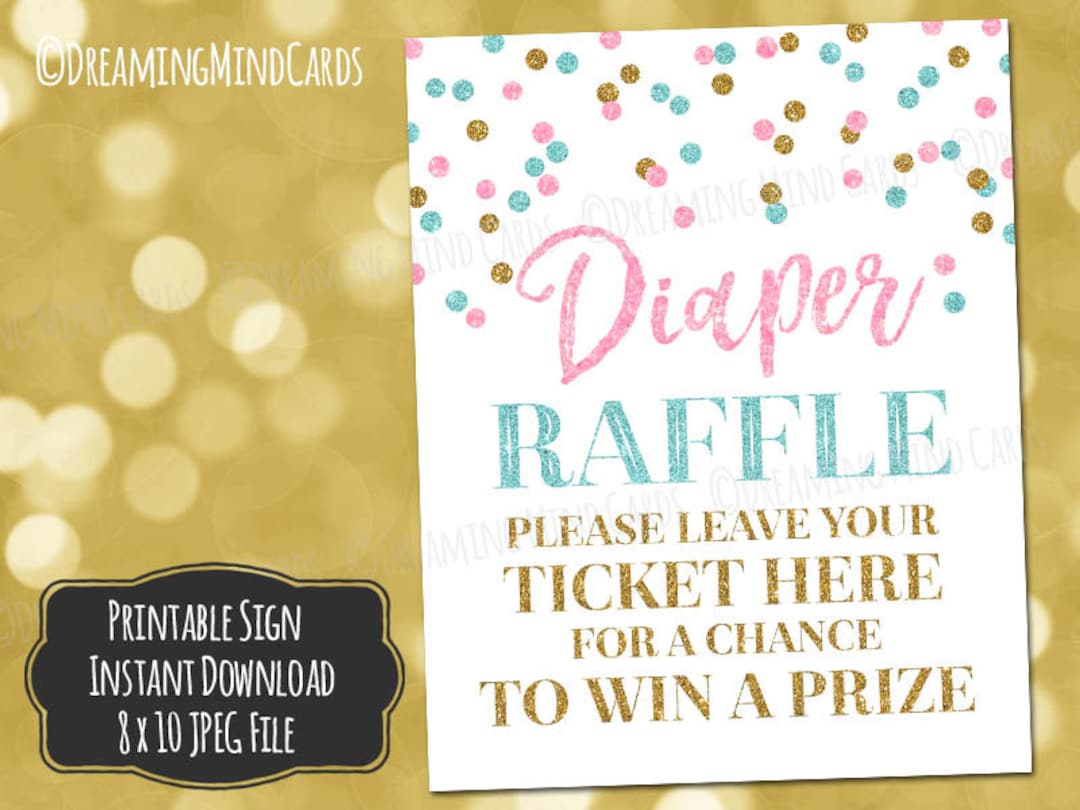 Printable Diaper Raffle Sign 8x10 Blue Pink Gold Confetti Gender Reveal ...