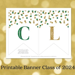 Printable Class of 2024 Graduation Banner Green and Gold Glitter ...