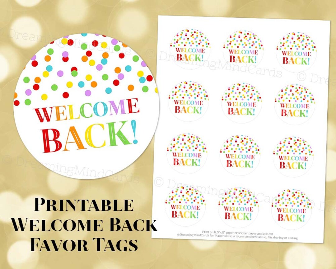Printable Welcome Back Round Tags Rainbow Confetti Instant Digital ...