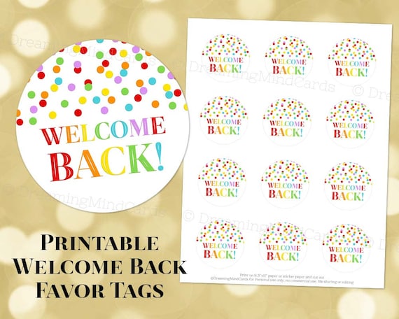 Printable Welcome Back Round Tags Rainbow Confetti Instant - Etsy