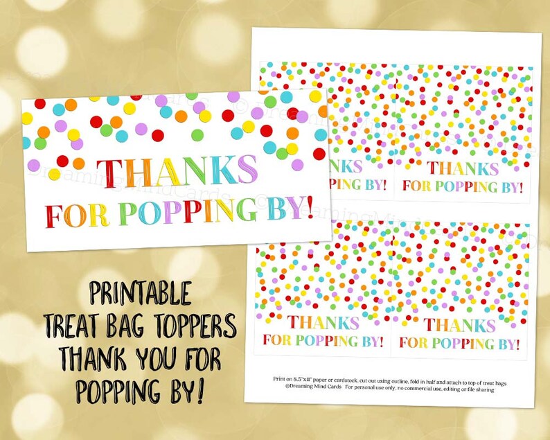 Printable Thanks for Popping by Treat Bag Toppers Rainbow | Etsy