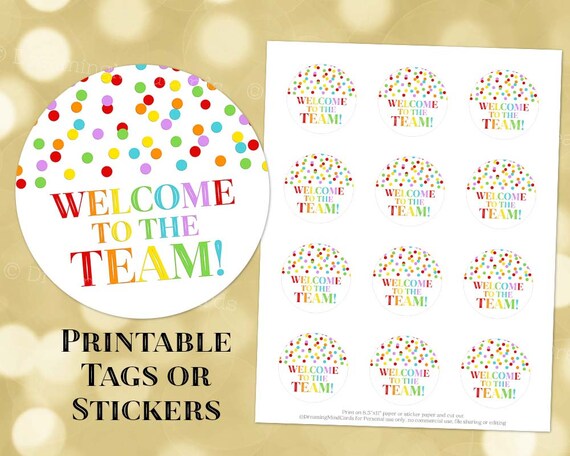 Printable Welcome to the Team Round Tags Rainbow Confetti - Etsy