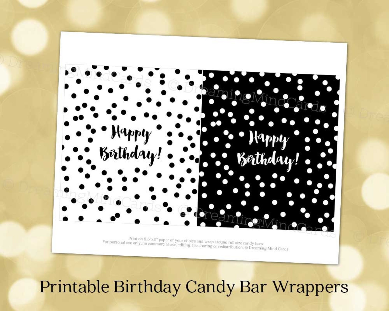 Printable Candy Bar Wrapper Happy Birthday Black and White - Etsy