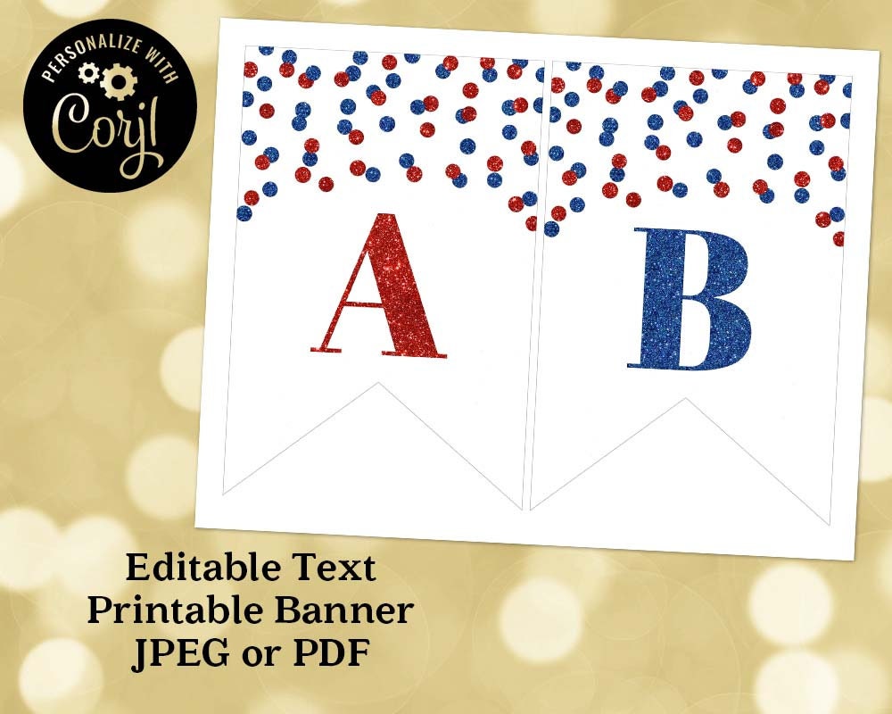 Printable Editable Text Banner Red and Blue Confetti Digital - Etsy