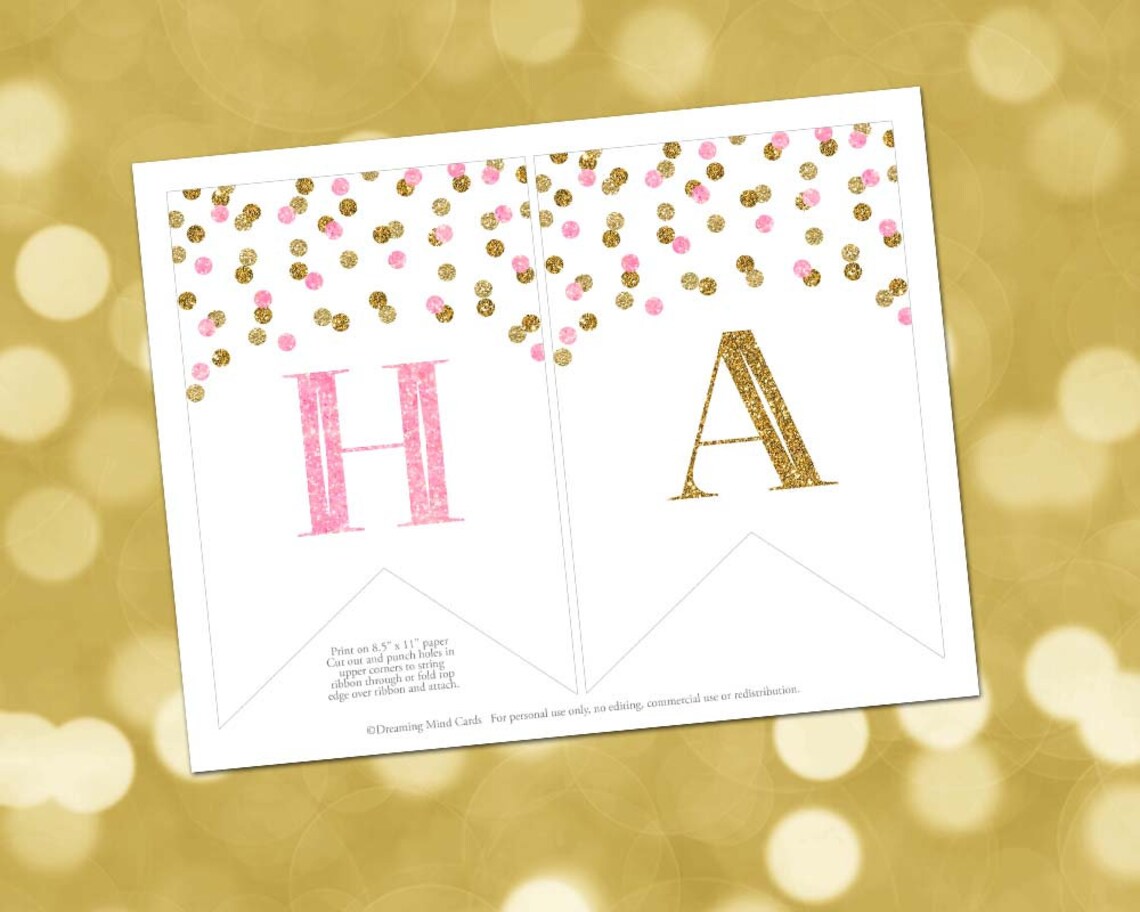 Printable Happy Retirement Banner Pink Gold Confetti Bunting - Etsy