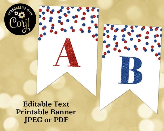 Printable Editable Text Banner Red and Blue Confetti Digital - Etsy