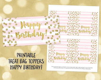 Printable Happy Birthday Treat Bag Toppers Rainbow Confetti | Etsy