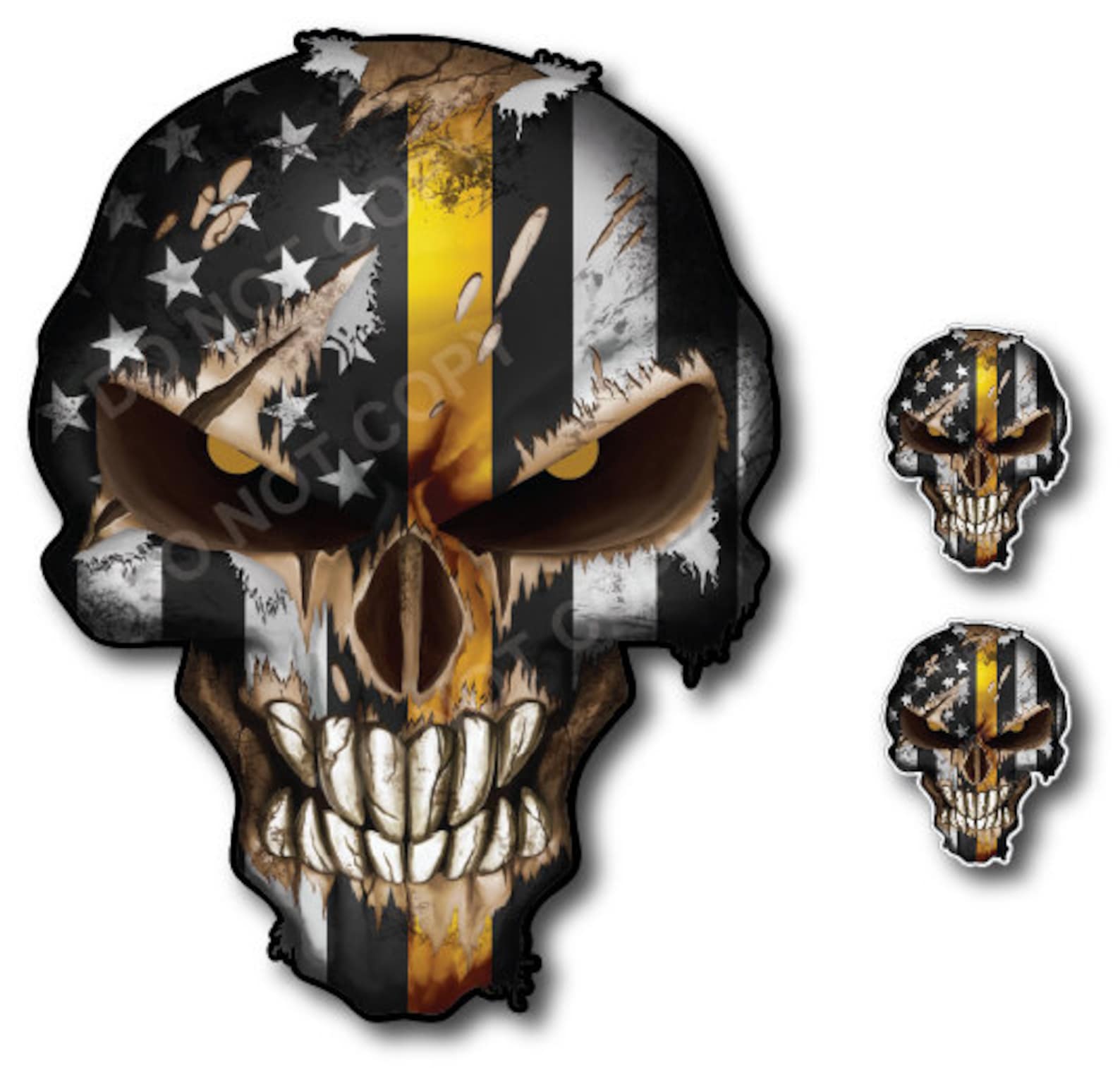 3x Thin Yellow Line Dispatcher Skull USA American Flag TYL Hardhat ...