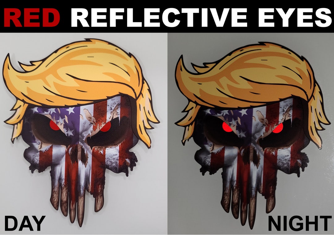 USA American Flag Skull Donald Trump Hair and Red Reflective Eyes ...