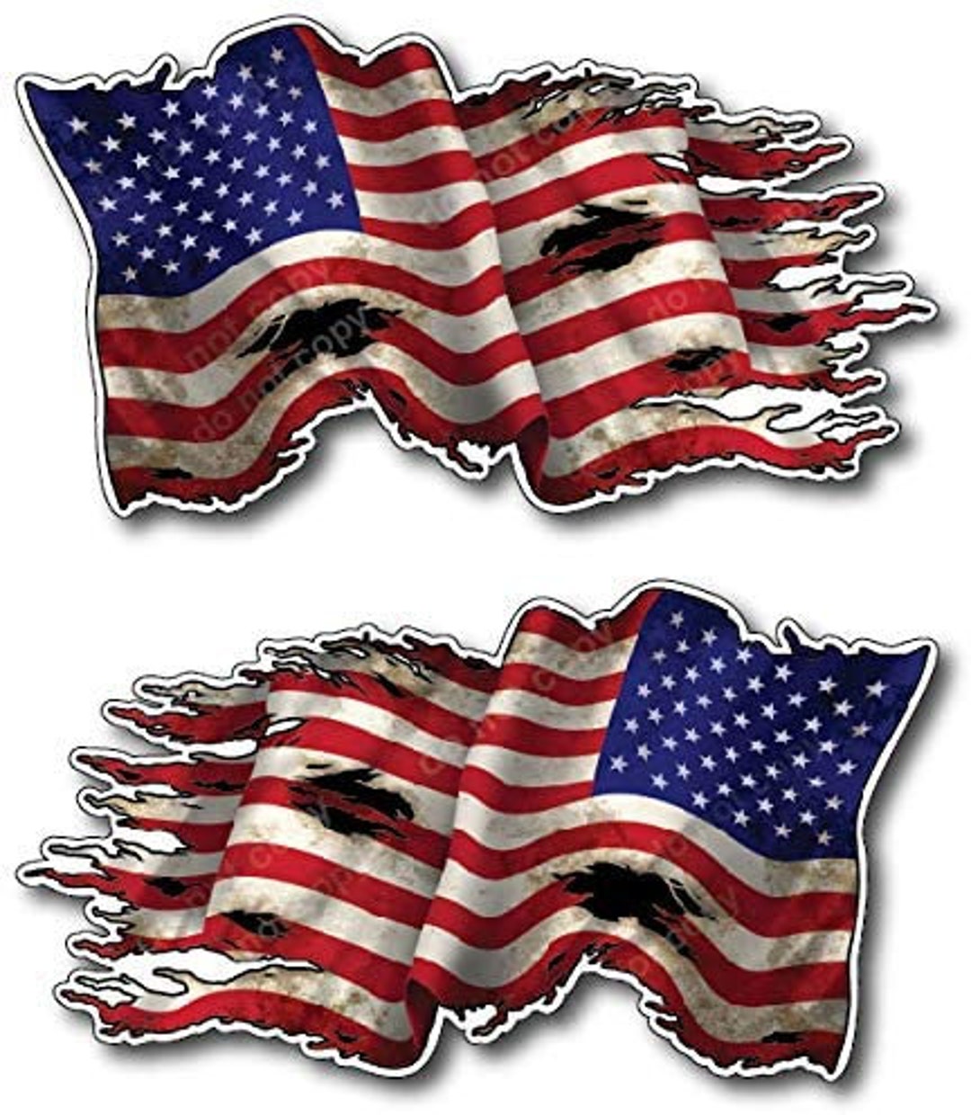 2 Pack New Tattered Waving USA American Flag Vinyl Decal Country ...
