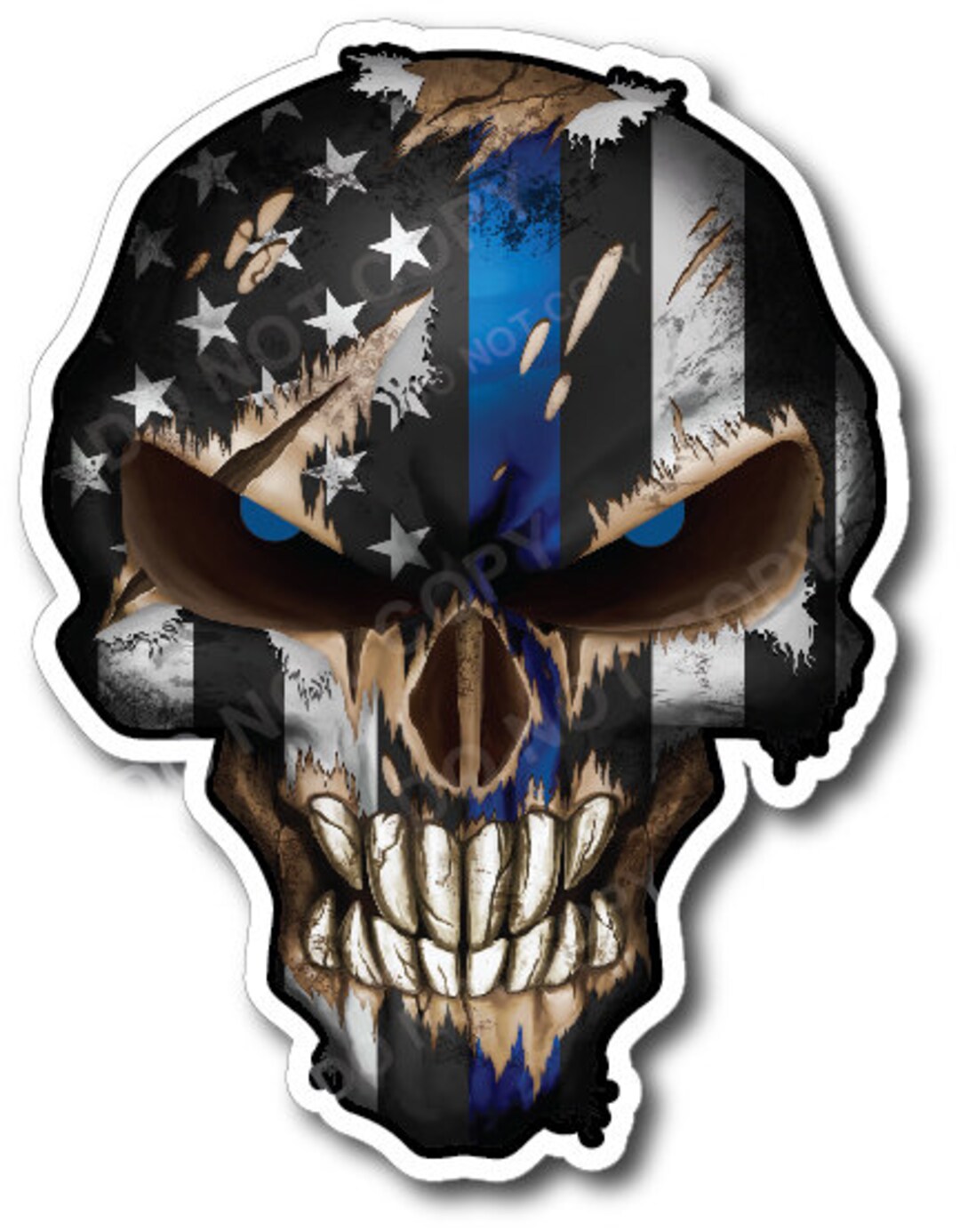 4 Pk Thin Blue Line Skull American Flag Police Officer Blue Lives ...