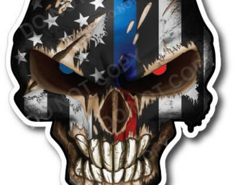 4 Pack American Flag Thin Blue Line Skull Bumper Sticker USA | Etsy