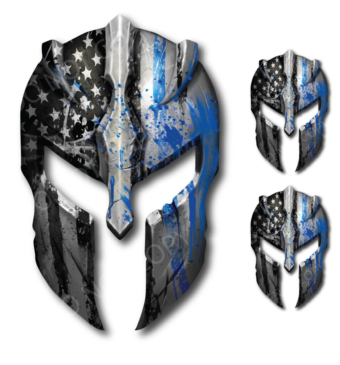 Pack of 3 Thin Blue Line Spartan Helmet Decal Sticker Truck Jeep Police ...
