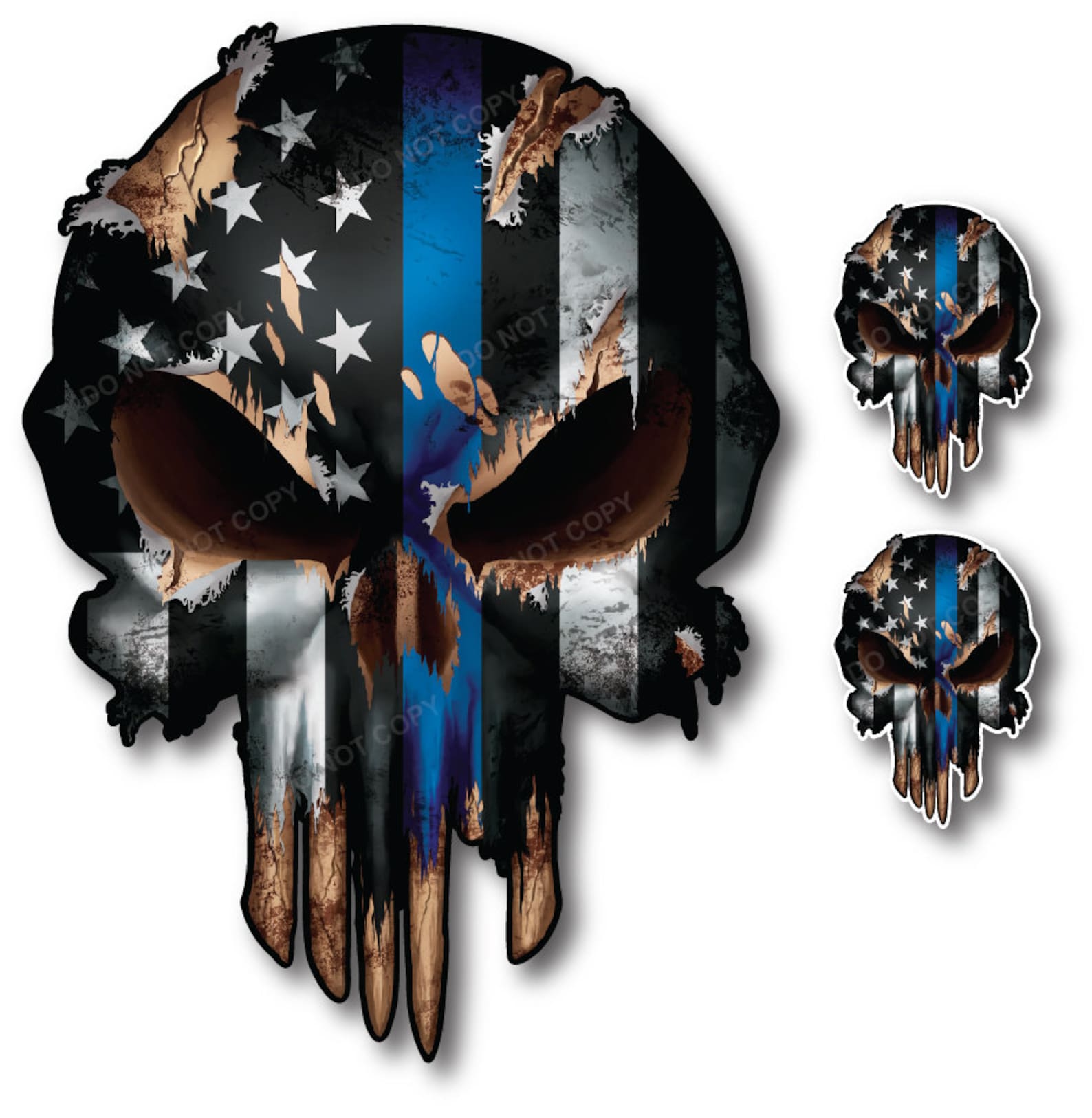 3x Thin Blue Line Punisher Skull USA American Flag Sticker - Etsy
