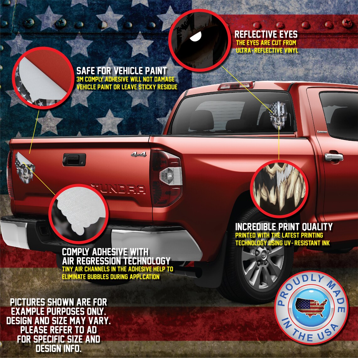 American Flag Skull Decal Reflective Eyes Sticker Car Truck Window ...