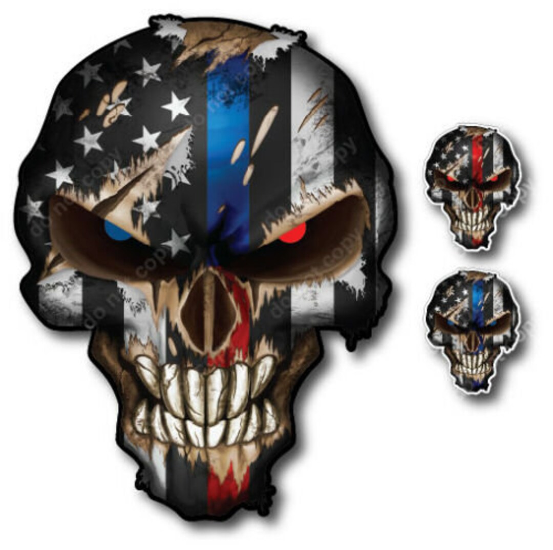 3 Pack Thin Blue Red Line Punisher Skull American Flag Sticker Vinyl ...