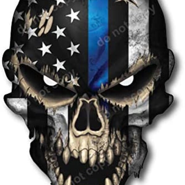 Blue Line Skull - Etsy