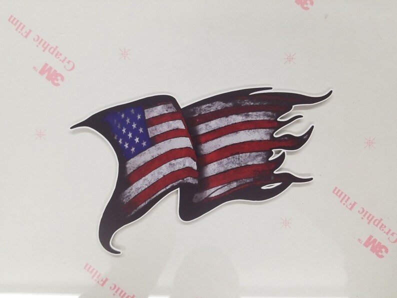 American Flag Decal Vinyl Sticker Tattered Waving Subdued - Etsy