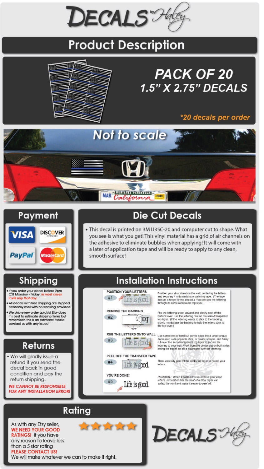 Pack of 20 Blue Line Flag Decal Thin Blue Line Sticker Police - Etsy