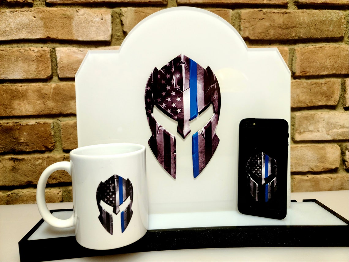 Thin Blue Line Spartan Helmet Decal Sticker Molon Labe TBL Police ...