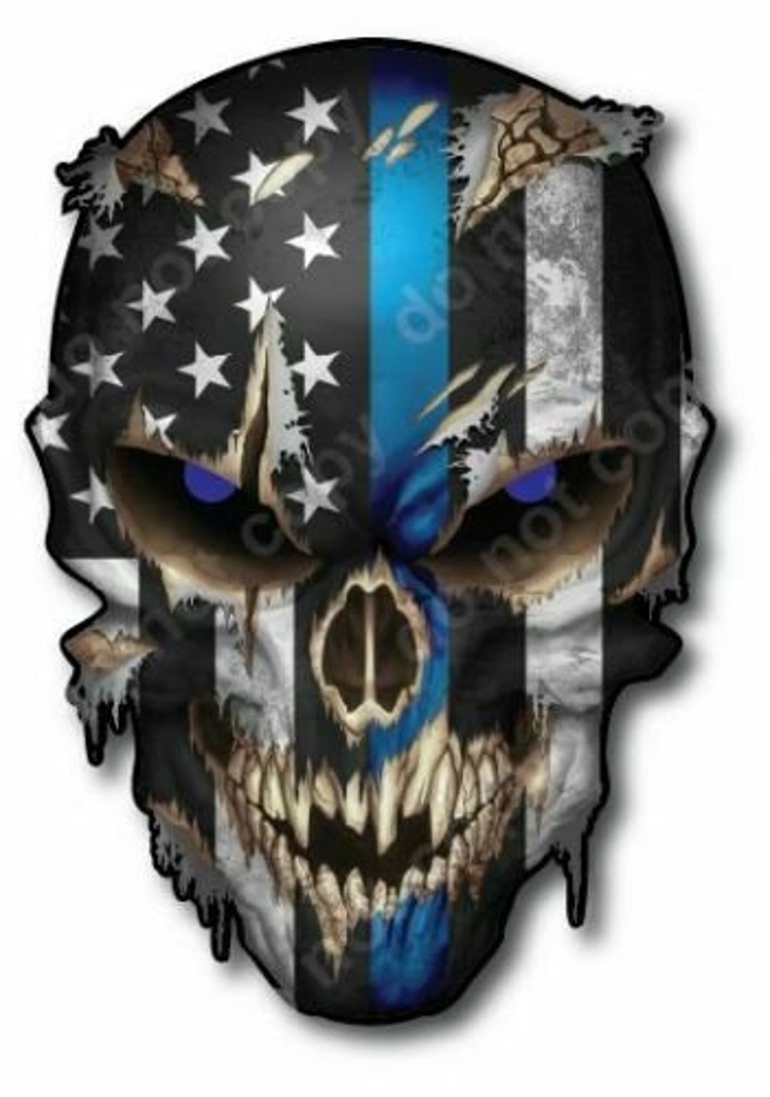 Thin Blue Line Skull American Flag USA Decal Sticker Car Truck Window ...