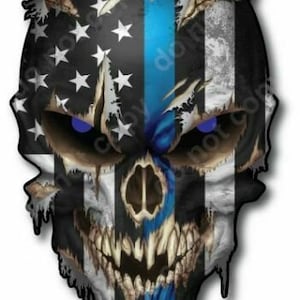 Thin Blue Line Skull American Flag USA Decal Sticker Car Truck Window ...