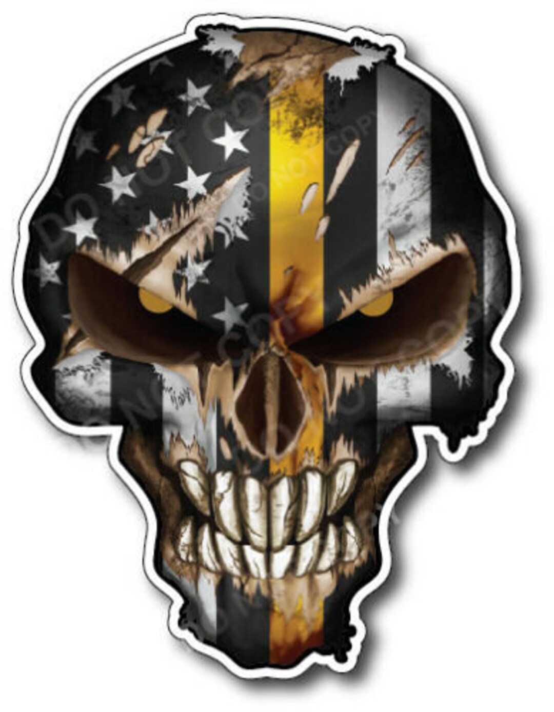 4 Pack Thin Yellow Line Skull American Flag Window Sticker Vinyl Decal ...
