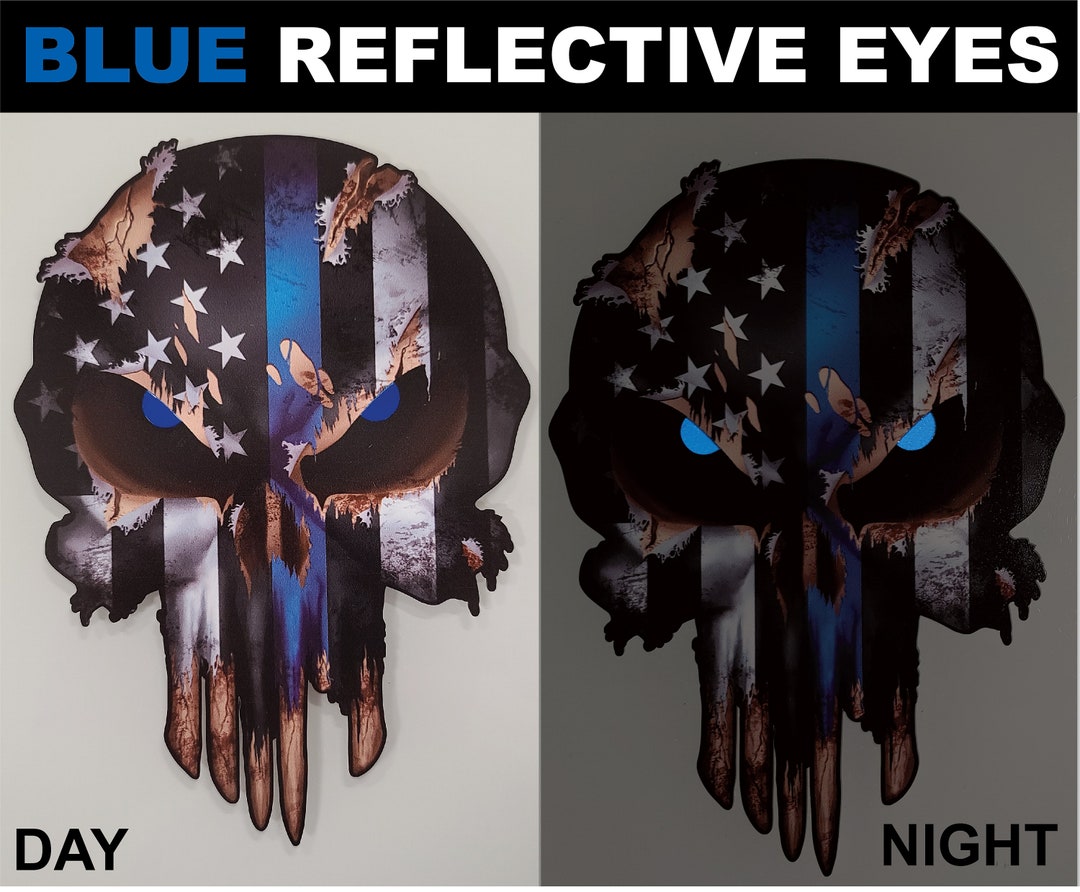 Thin Blue Line Punisher Skull With Blue Reflective Eyes to Show Support ...