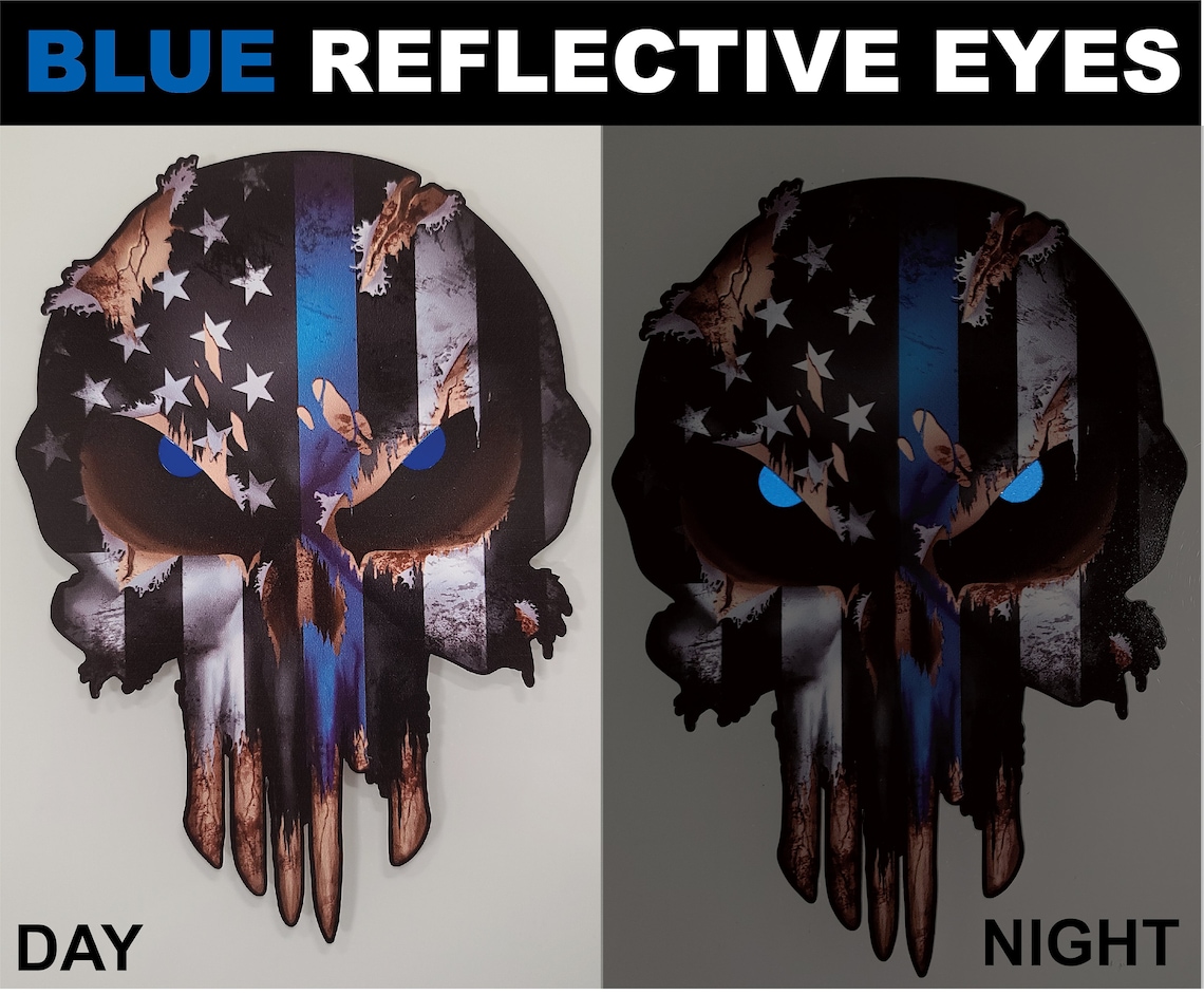 Thin Blue Line Punisher Skull With Blue Reflective Eyes to - Etsy