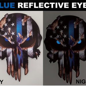 Thin Blue Line Punisher Skull With Blue Reflective Eyes to Show Support ...