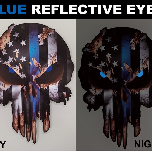 Thin Blue Line Punisher Skull With Blue Reflective Eyes to - Etsy