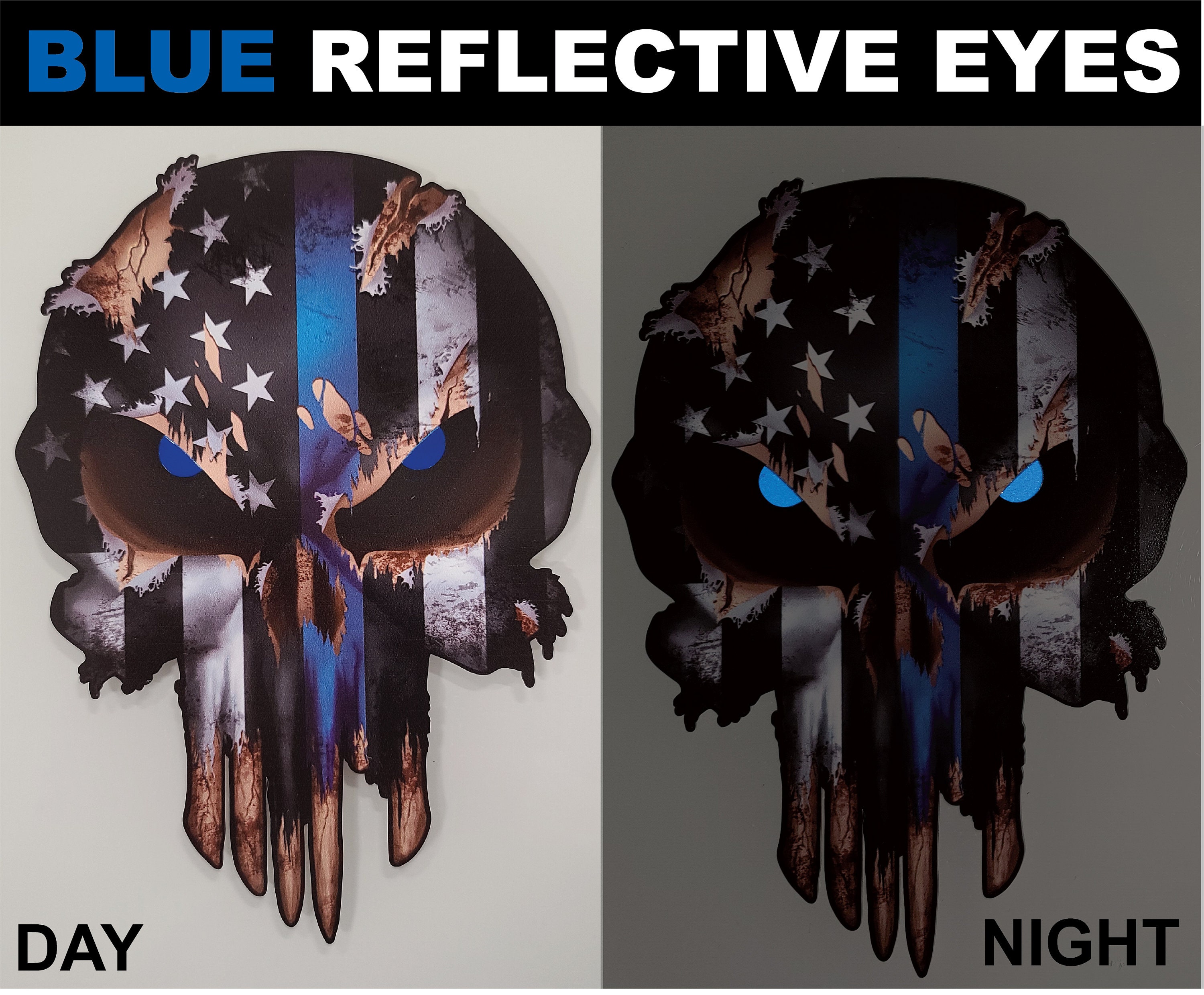 Thin Blue Line Skull With Blue Reflective Eyes to Show Support for ...