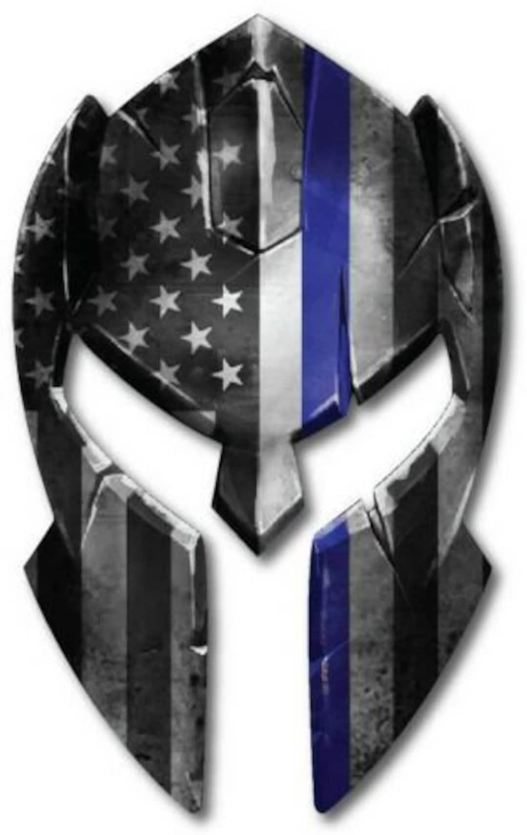 Thin Blue Line Spartan Helmet Heat Transfer Molon Labe Police Officer ...