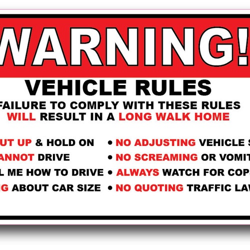 WARNING Vehicle Rules Instructions Safety Funny Adhesive | Etsy