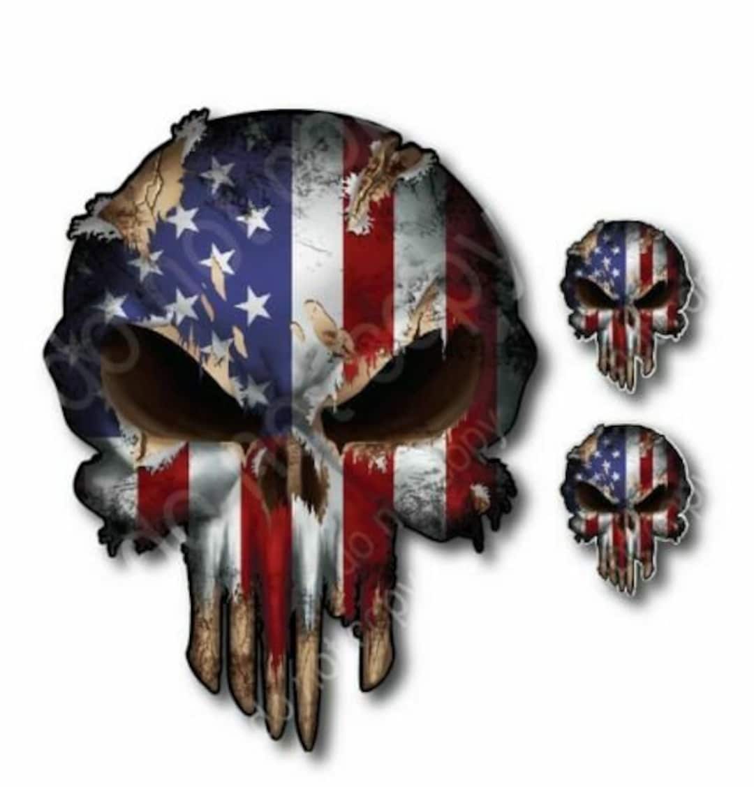 3x Skull American USA Flag 3M Decal Sticker Car Truck Bumper Patriotic ...