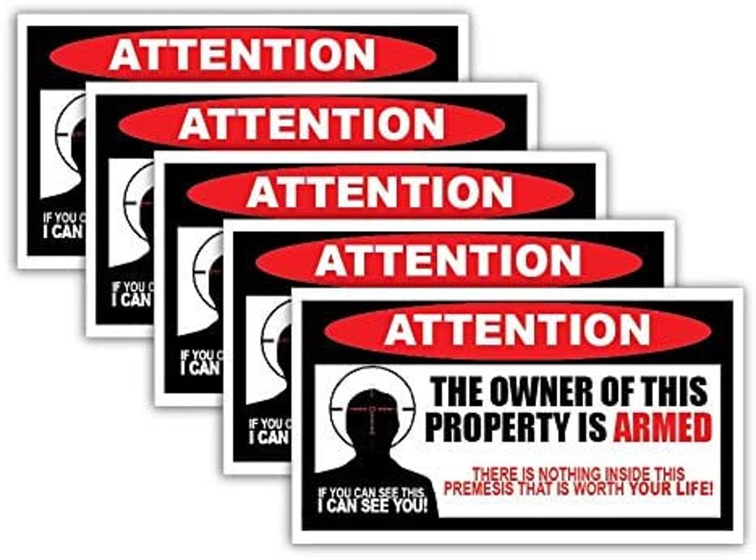 5 Pack of Owner is Armed Warning Stickers 2nd Amendment Decals Anti ...