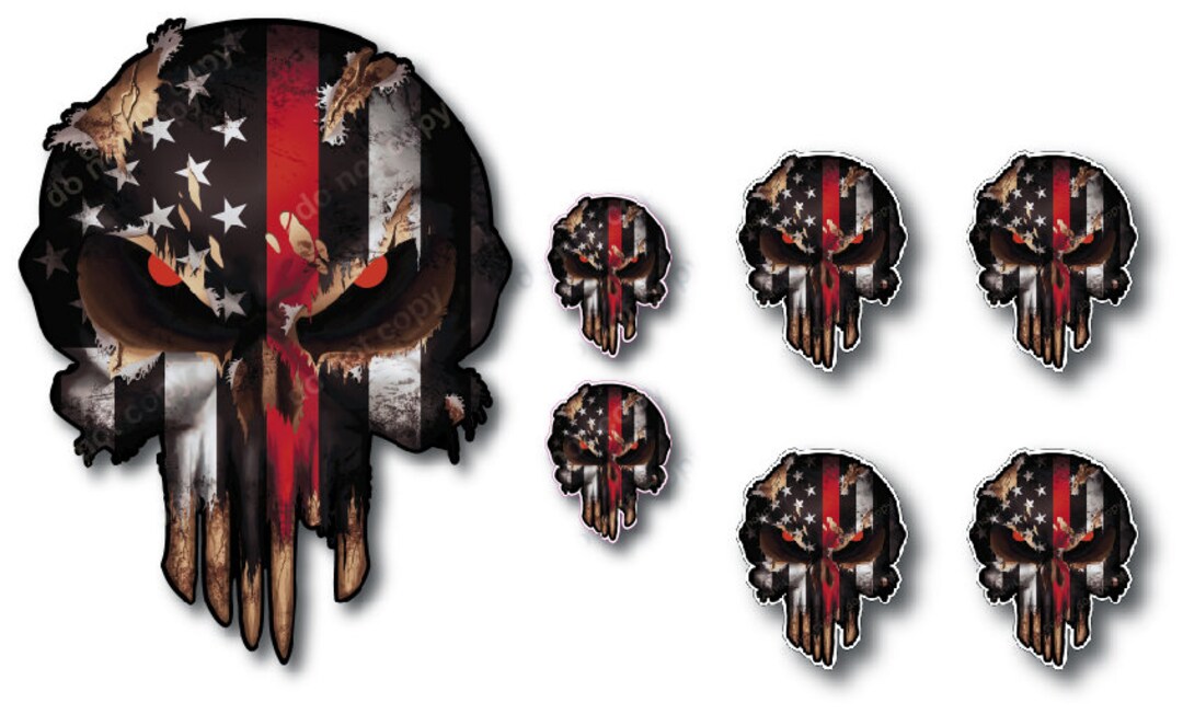 7 Pk Skull Decal Sticker Thin Red Line Lives Matter American USA Flag ...